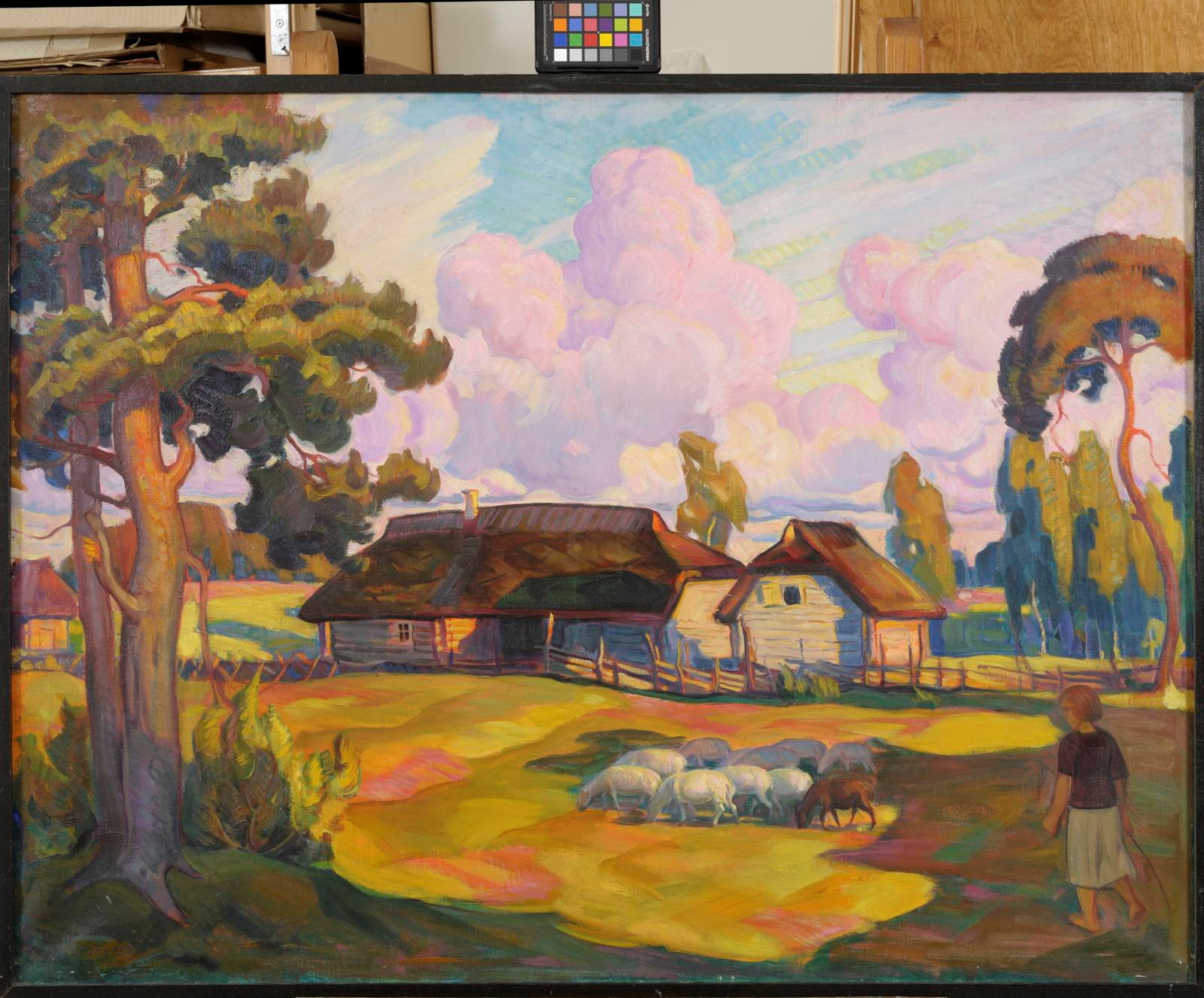 Talumaastik. Õhtune taluvaade – August Jansen - Ajapaik