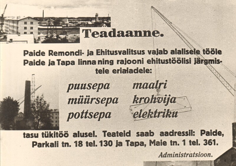 foto Paide REV-i tööpakkumise kuulutus - Ajapaik