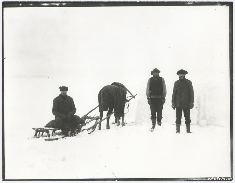 Jäälõikamine, kolm meest ja hobune – Johannes-Georg Parikas - Ajapaik