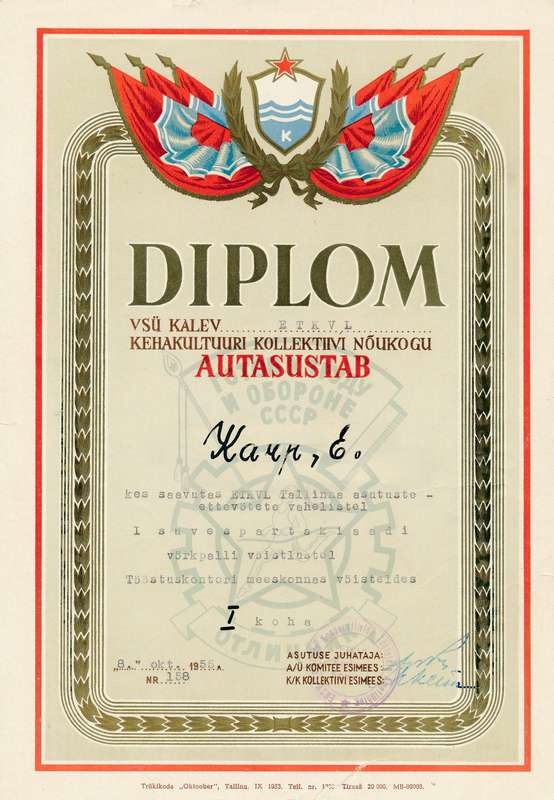 VSÜ Kalev diplomid – VSÜ Kalev (väljaandja), VSÜ Kalev Tallinna ...